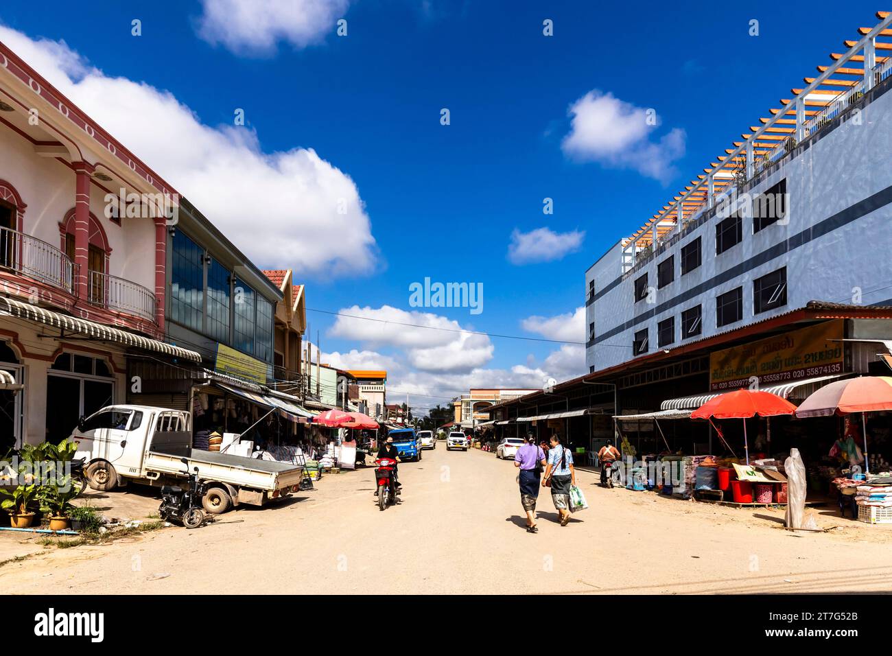 Street of central market, city center, Phonsavan, Xiangkhouang province ...