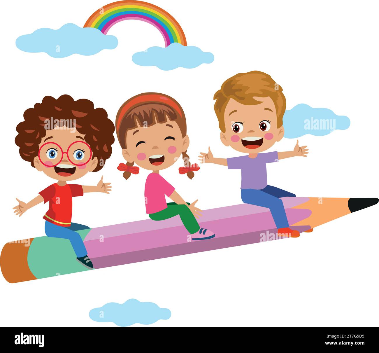 cute kids flying in the sky with pencil Stock Vector Image & Art - Alamy