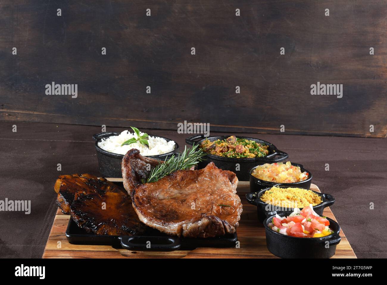 roasted beef with cassava rice salad typical Brazilian food barbecue ...