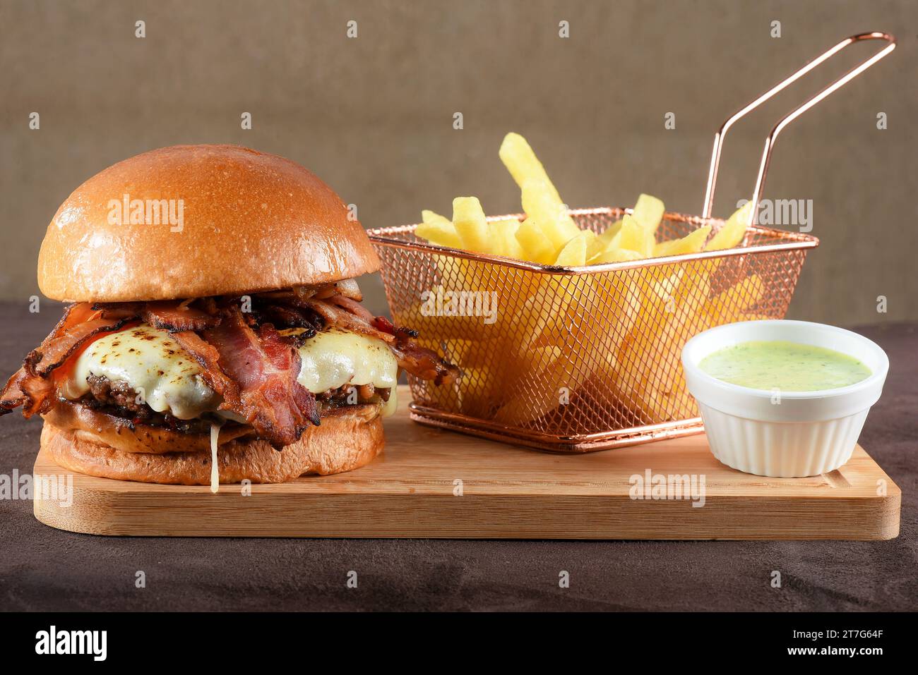 delicious beef hamburger sandwich with brioche bun cheese and french ...