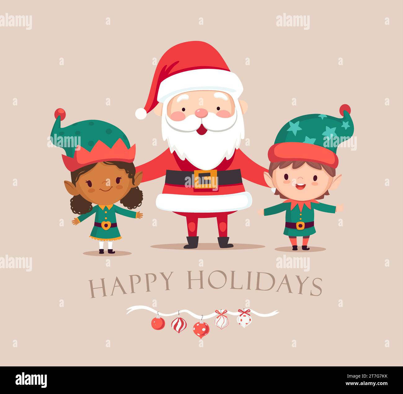 Little Christmas elves and Santa Claus together. Multicultural Little ...