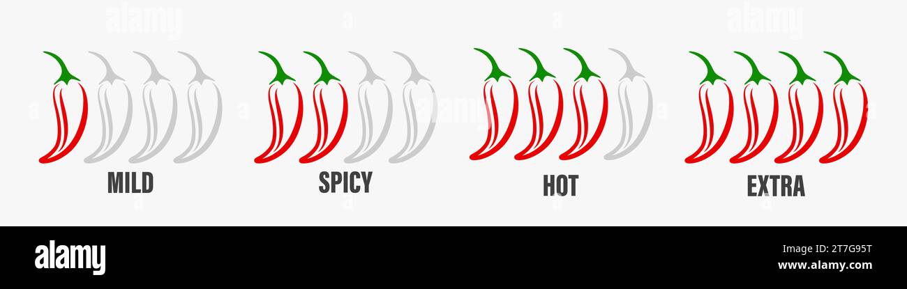 Vector Spicy Chili Pepper Levels. Red Jalapeno Pepper Strength Scale ...