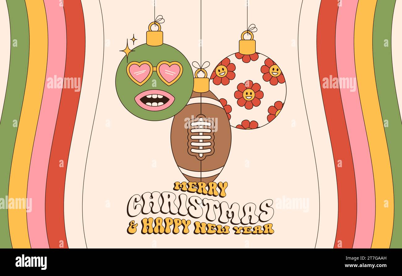 rugby Merry Christmas and Happy New Year groovy Sports greeting card ...