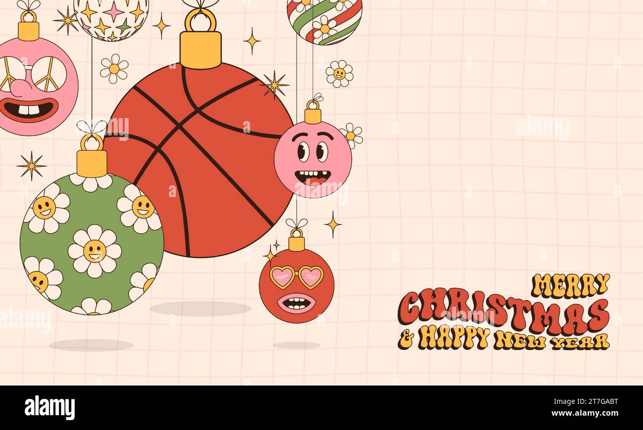 basketball Merry Christmas and Happy New Year groovy Sports greeting ...