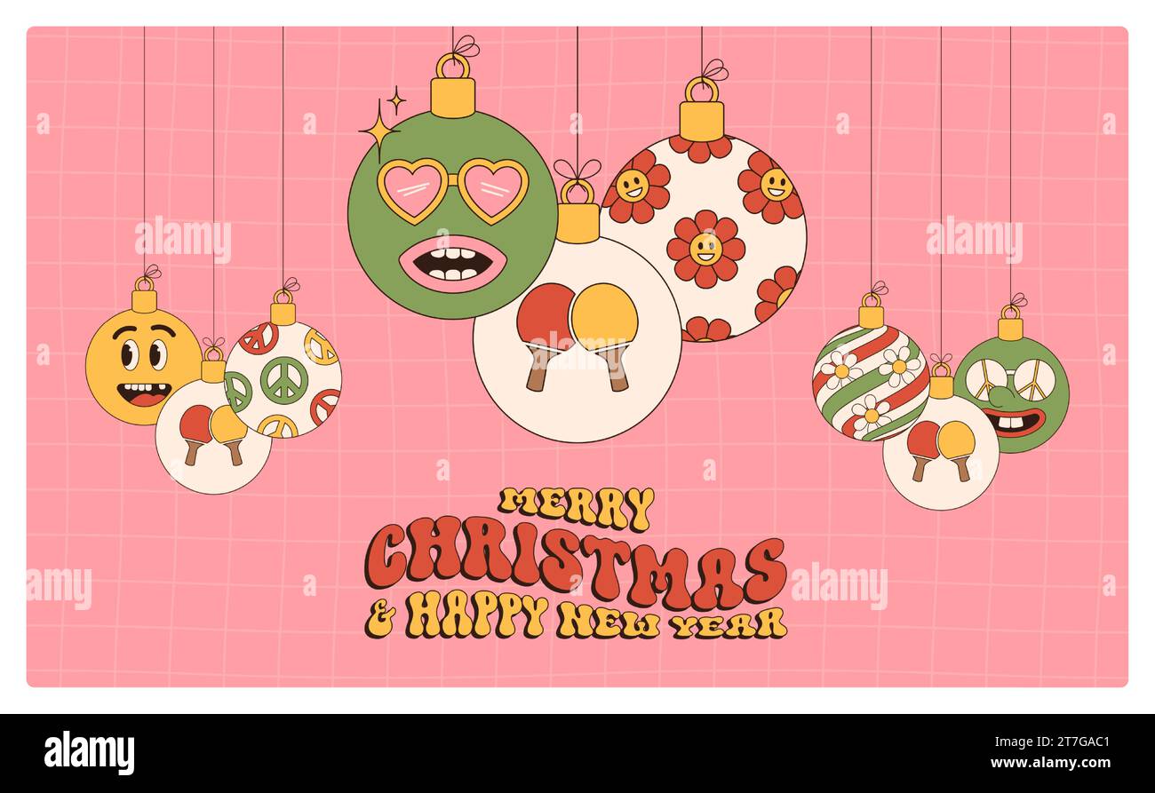 ping pong Merry Christmas and Happy New Year groovy Sports greeting ...