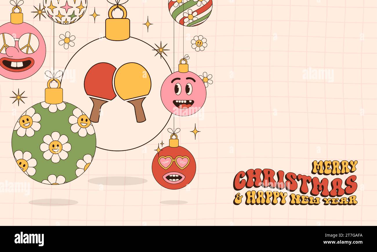 ping pong Merry Christmas and Happy New Year groovy Sports greeting ...