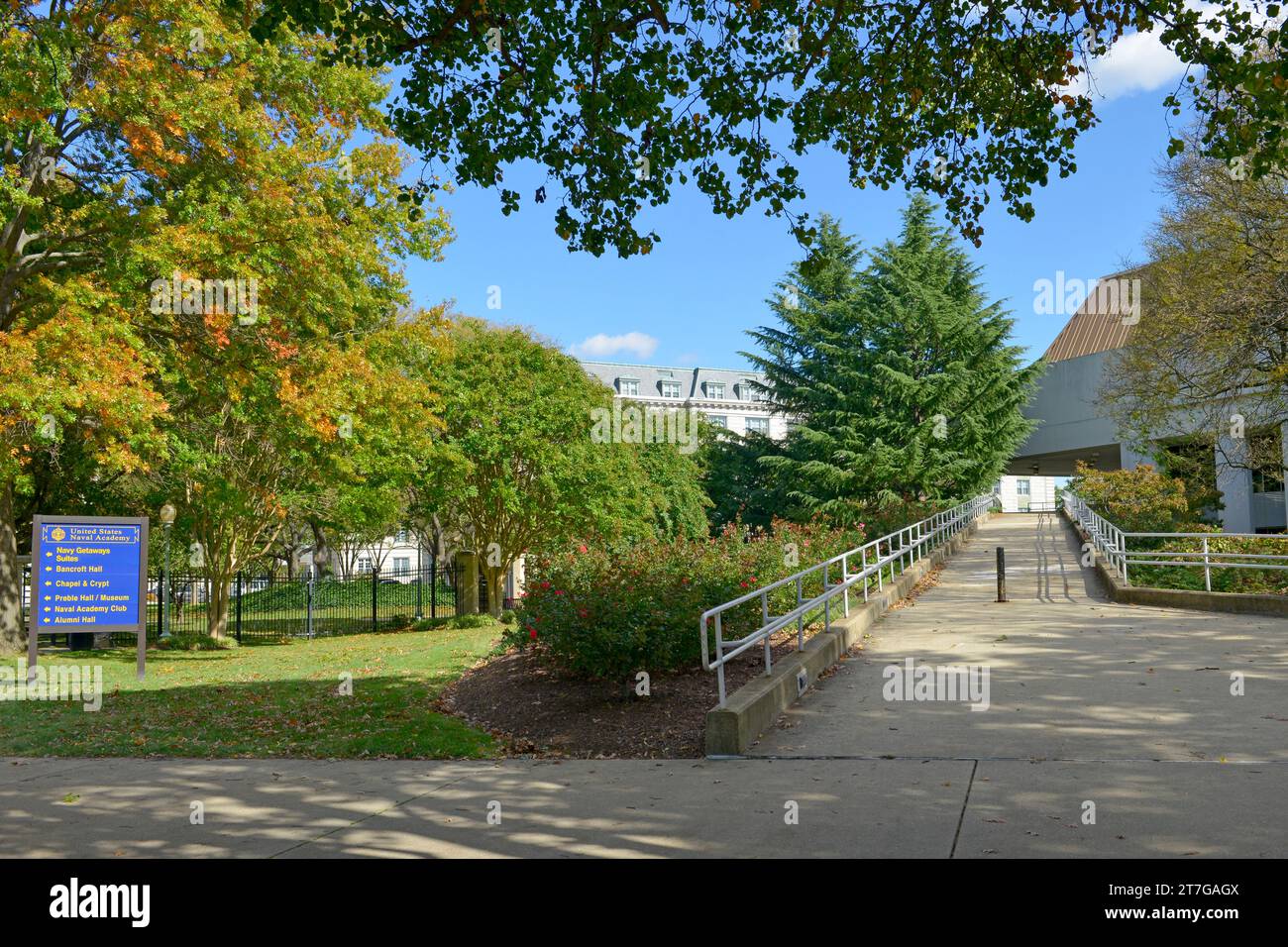 Lejeune Hall and statue on campus at the United States Naval Academy at ...