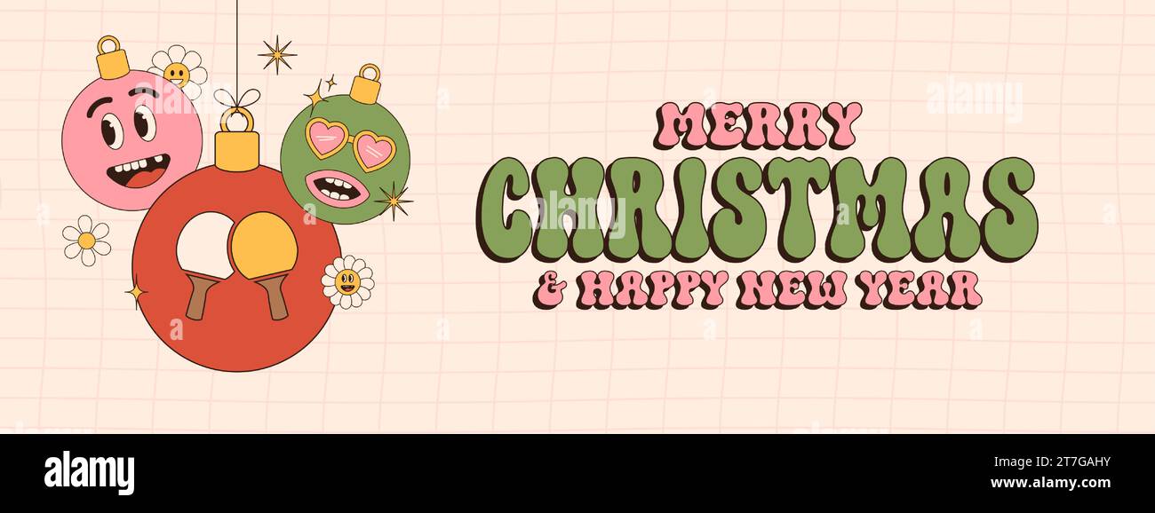ping pong Merry Christmas and Happy New Year groovy Sports greeting ...