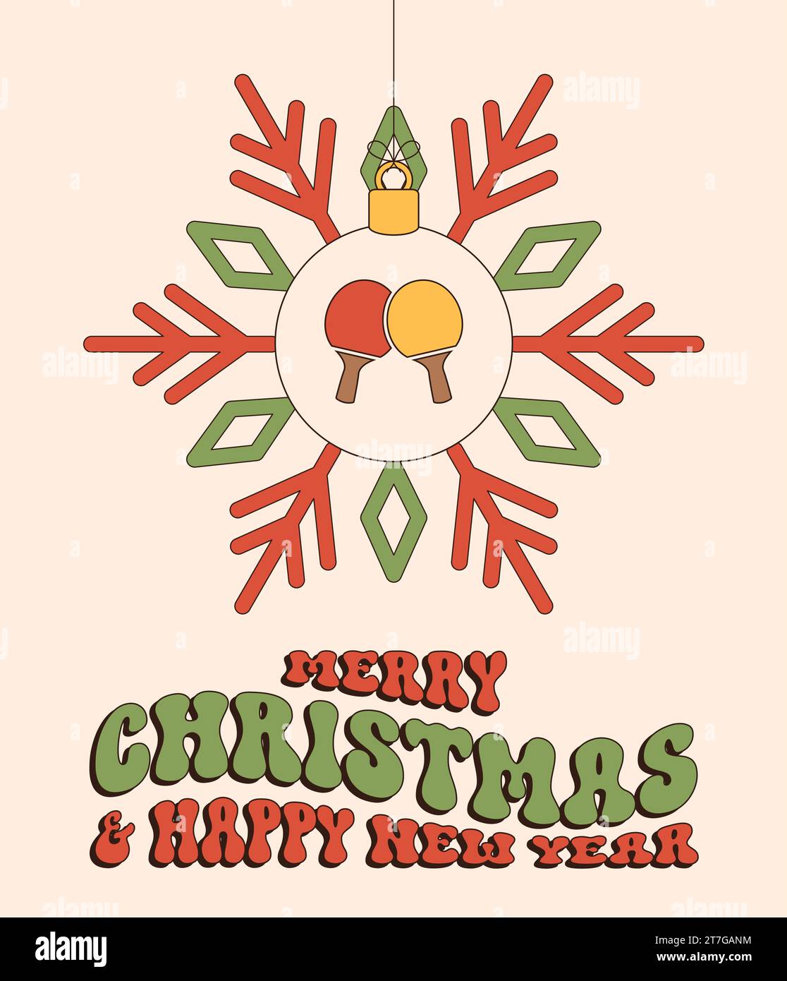 ping pong Merry Christmas and Happy New Year groovy Sports greeting ...