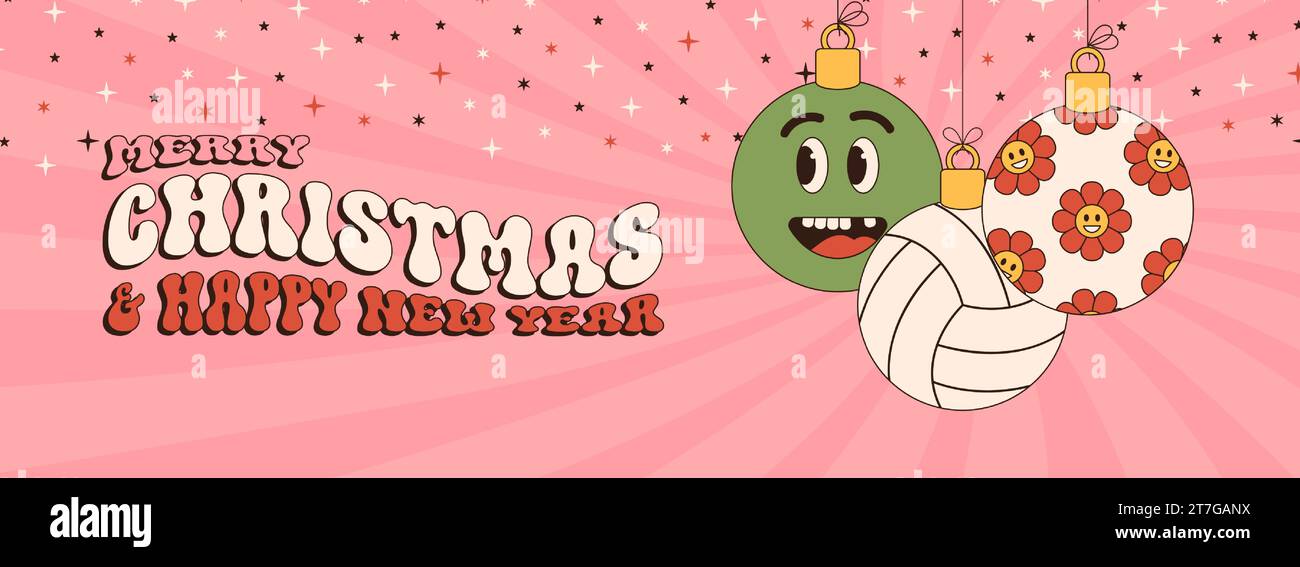 volleyball Merry Christmas and Happy New Year groovy Sports greeting ...
