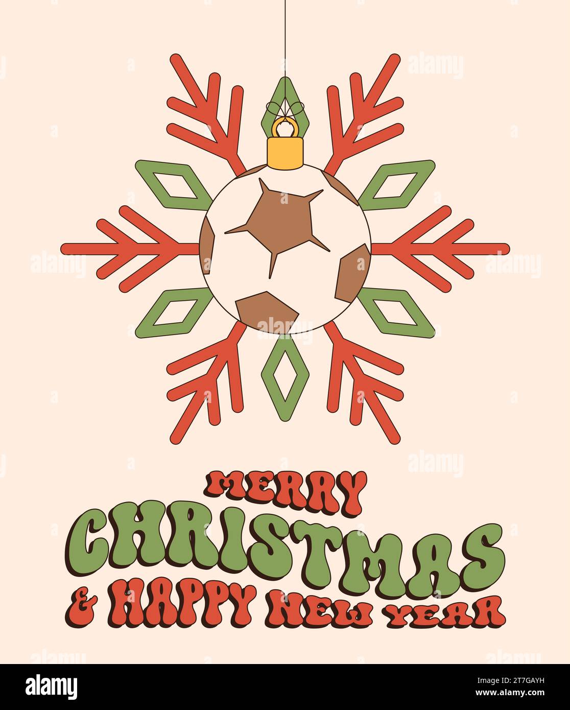 football Merry Christmas and Happy New Year groovy Sports greeting card ...