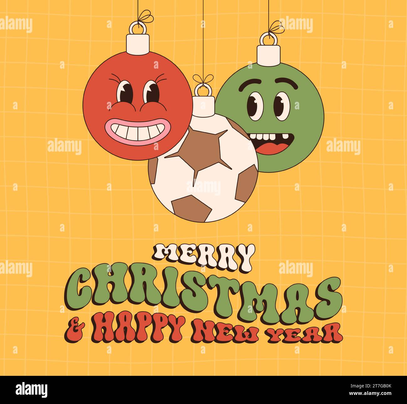 football Merry Christmas and Happy New Year groovy Sports greeting card ...
