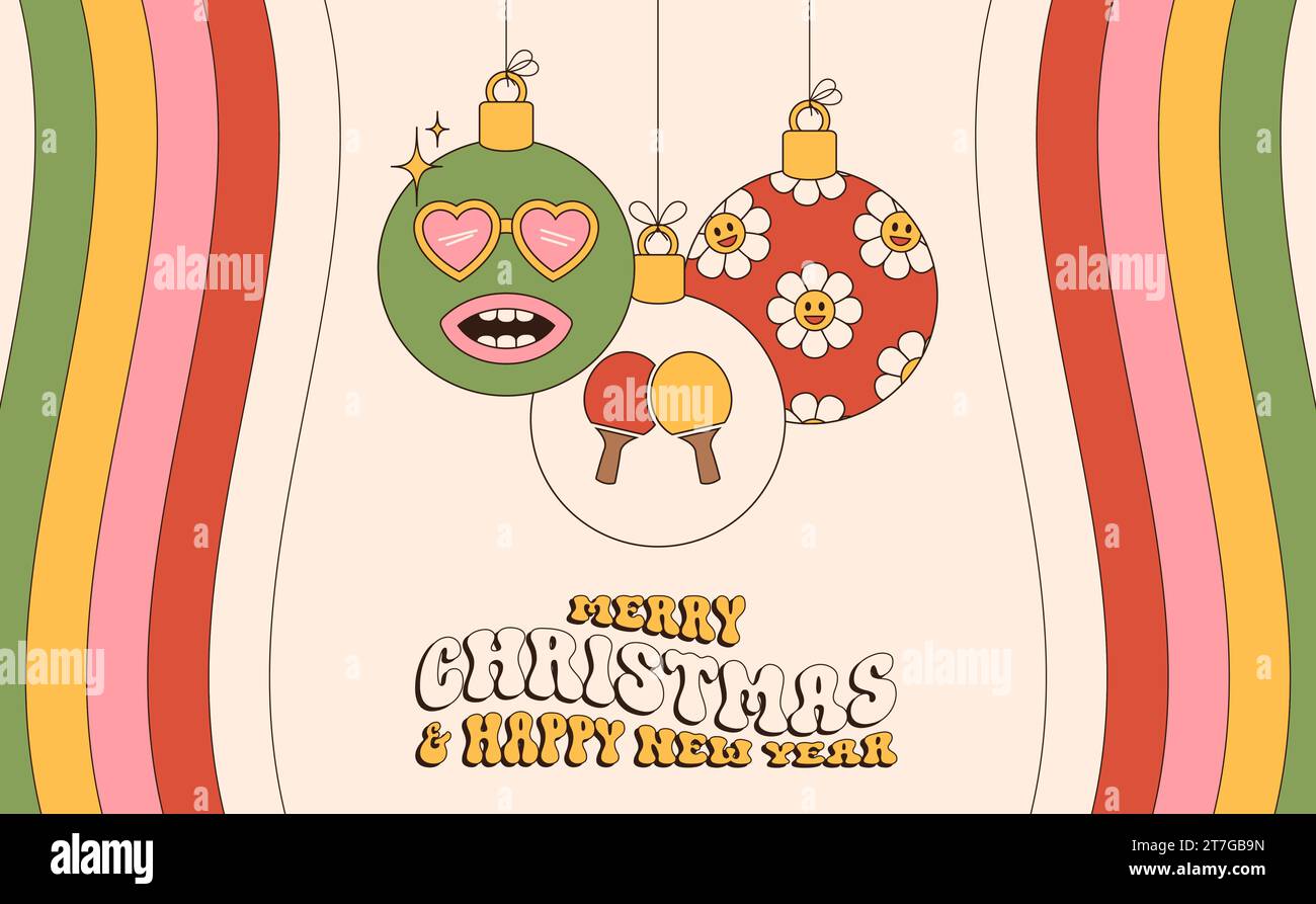 ping pong Merry Christmas and Happy New Year groovy Sports greeting ...