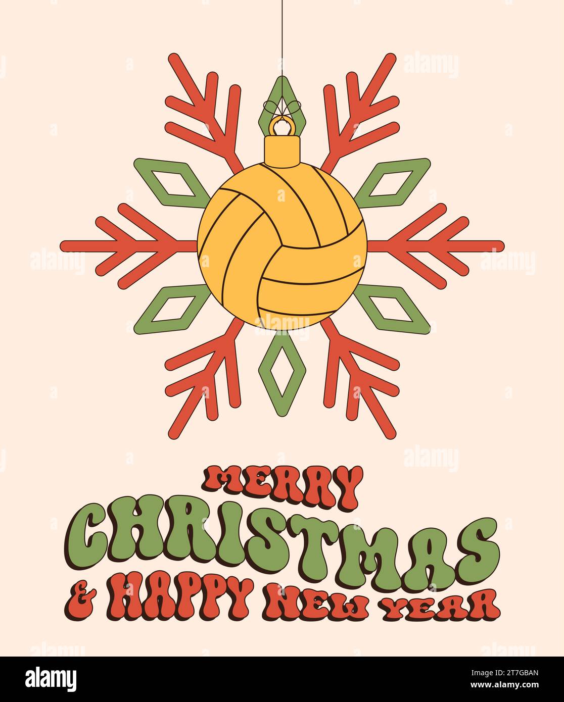 volleyball Merry Christmas and Happy New Year groovy Sports greeting ...
