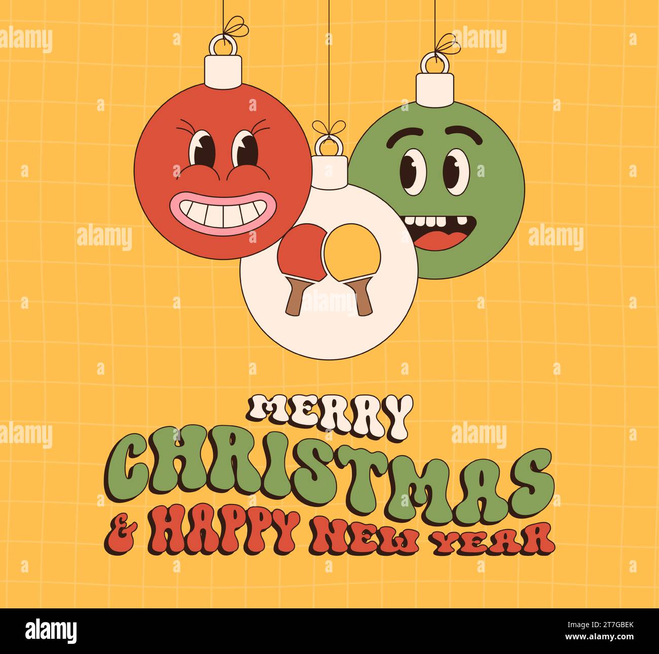 ping pong Merry Christmas and Happy New Year groovy Sports greeting ...