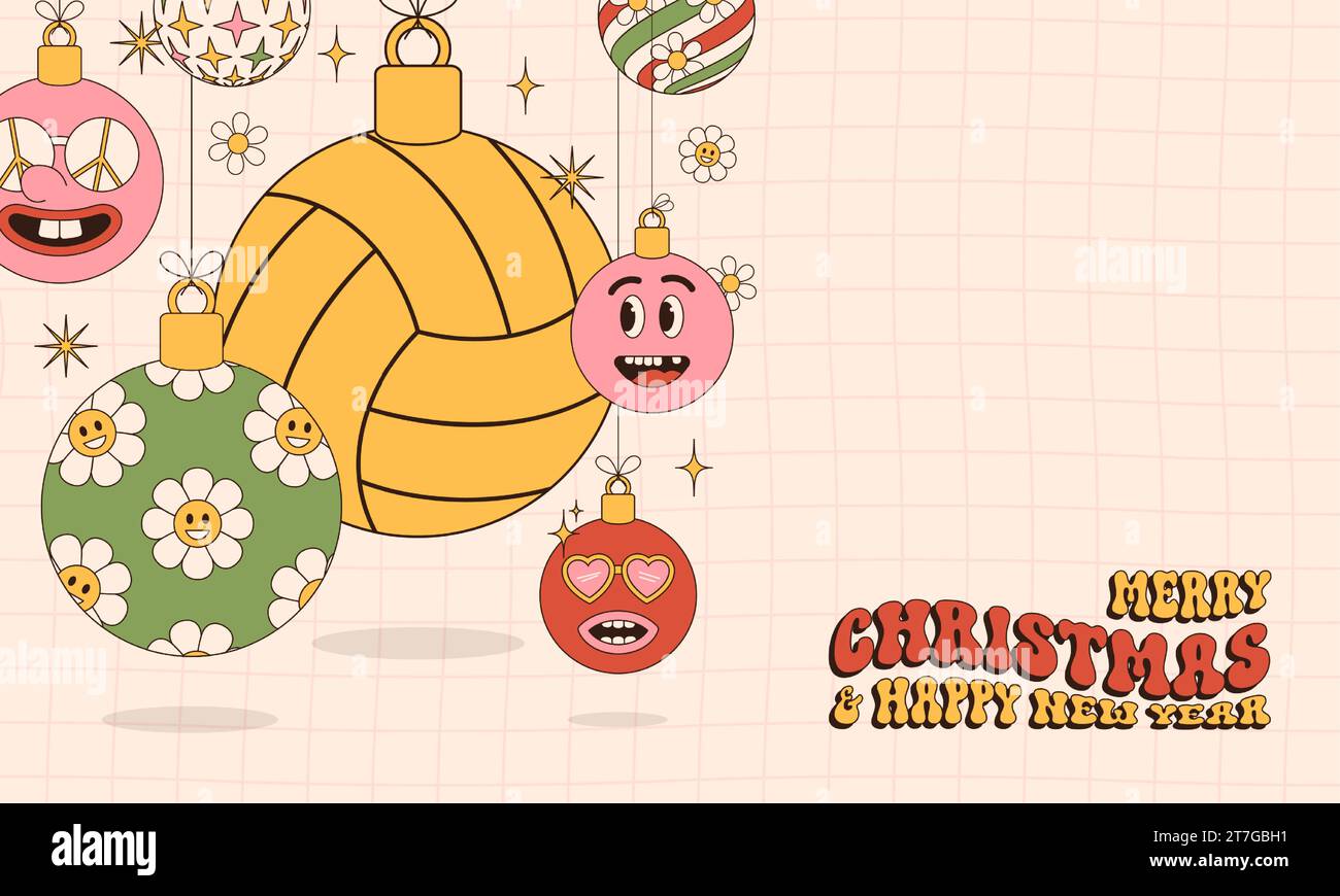 volleyball Merry Christmas and Happy New Year groovy Sports greeting ...