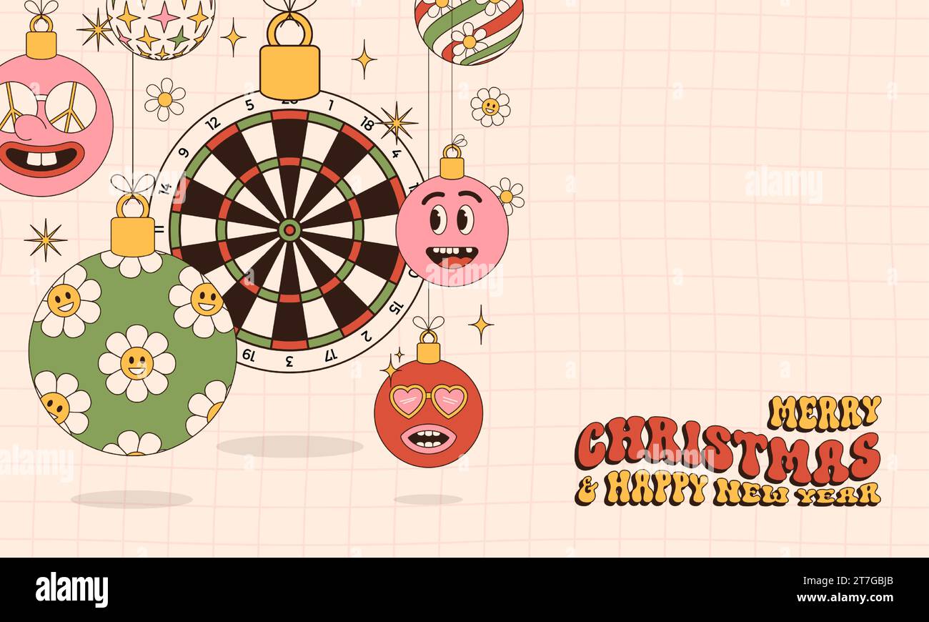 dart Merry Christmas and Happy New Year groovy Sports greeting card ...