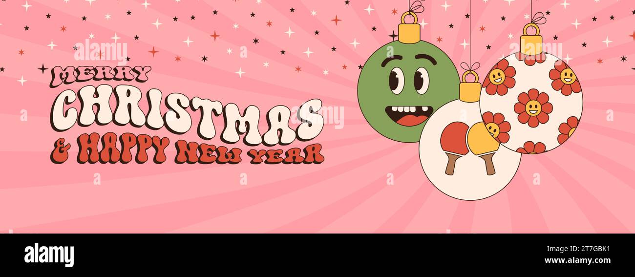 ping pong Merry Christmas and Happy New Year groovy Sports greeting ...