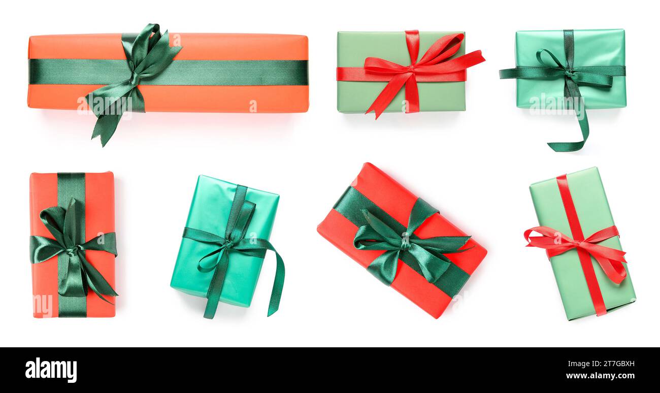 Set of many gift boxes isolated on white Stock Photo - Alamy
