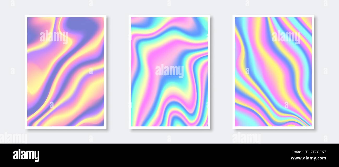 Holographic backgrounds set. Rainbow wavy gradient wallpaper collection ...