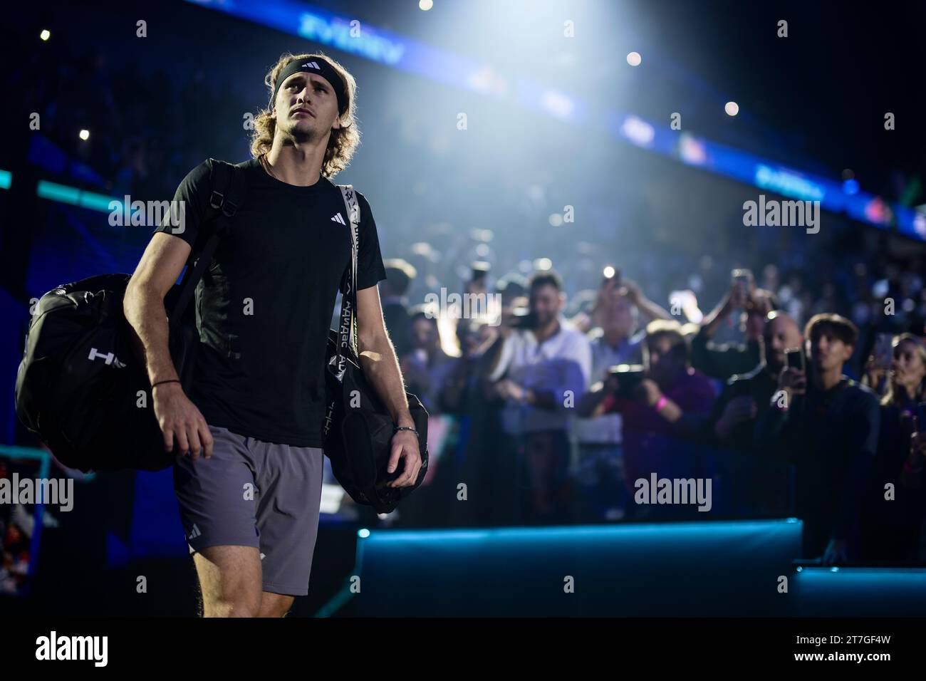 Turin, Italy. 15 November 2023. Alexander Zverev of Germany walks out ...