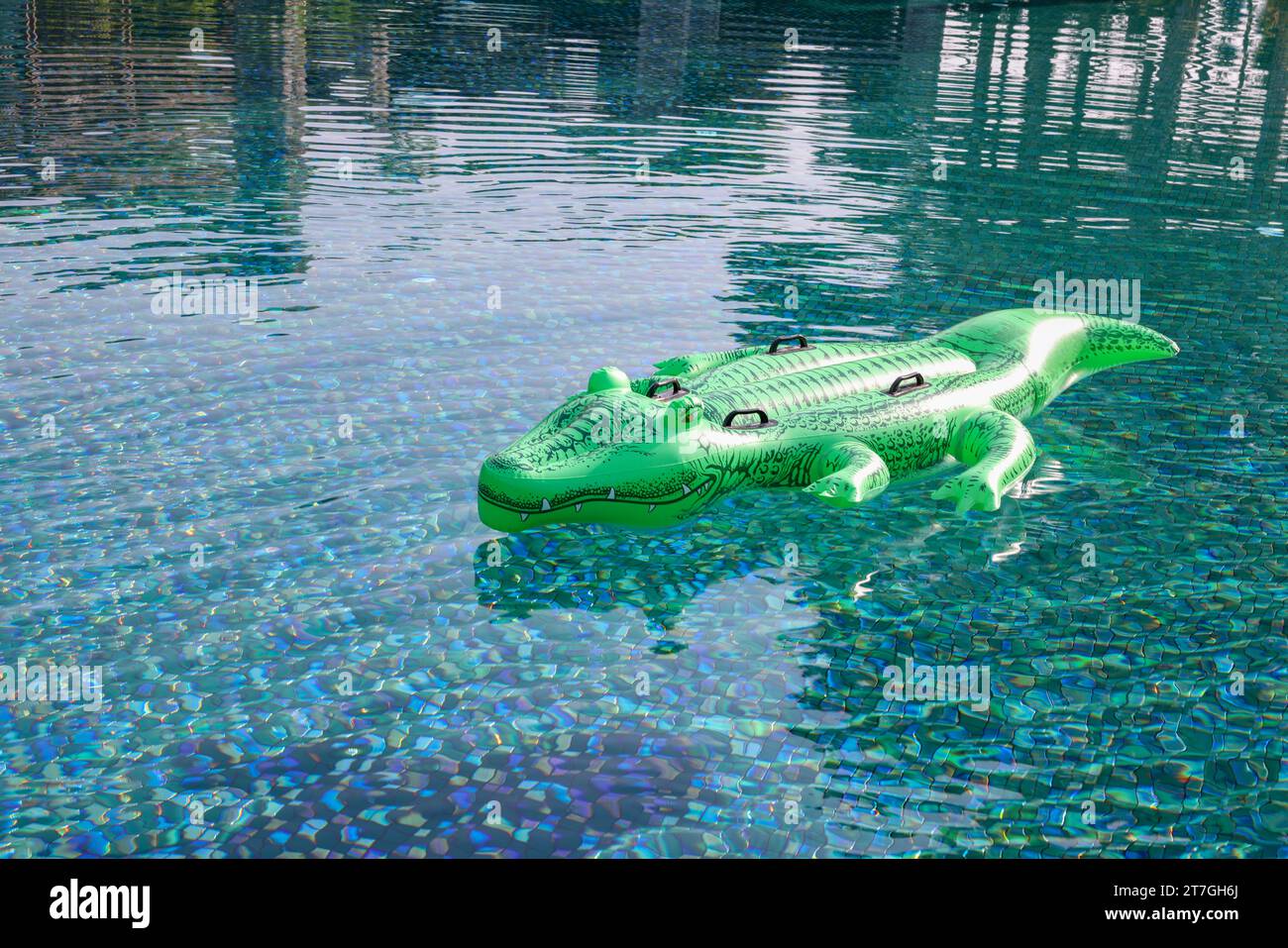 Float in shape of crocodile in swimming pool outdoors Stock Photo - Alamy