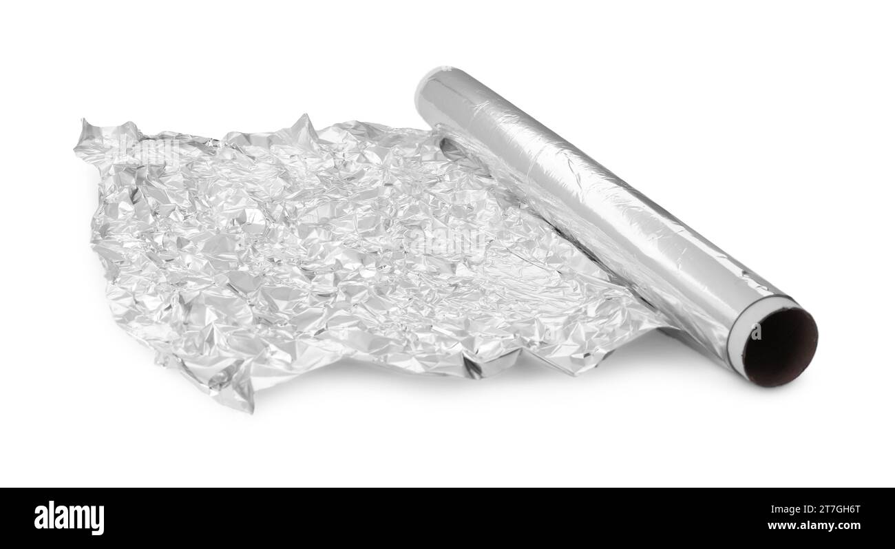 Roll of aluminum foil isolated on white Stock Photo - Alamy
