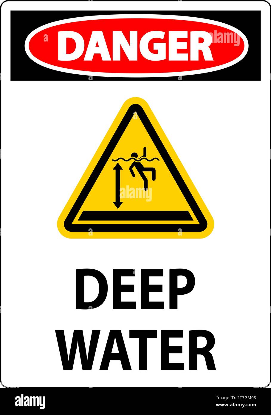 Yellow and black warning sign about deep water hi-res stock photography ...