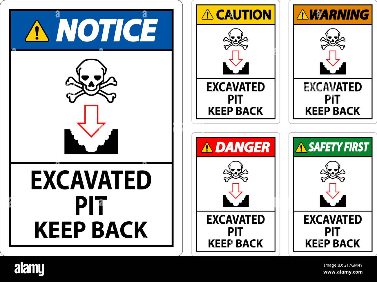 Danger Excavated Pit Sign Excavated Pit Keep Back Stock Vector Image ...