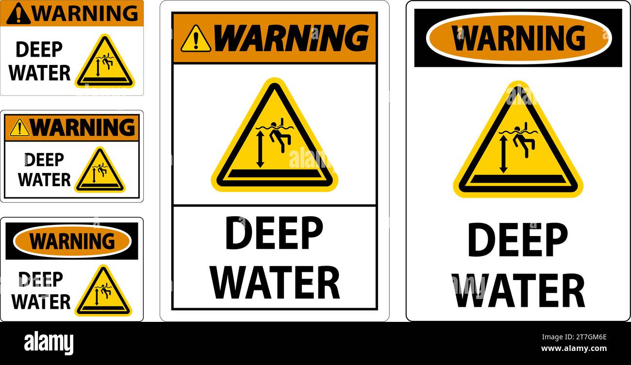 Yellow and black warning sign about deep water hi-res stock photography ...