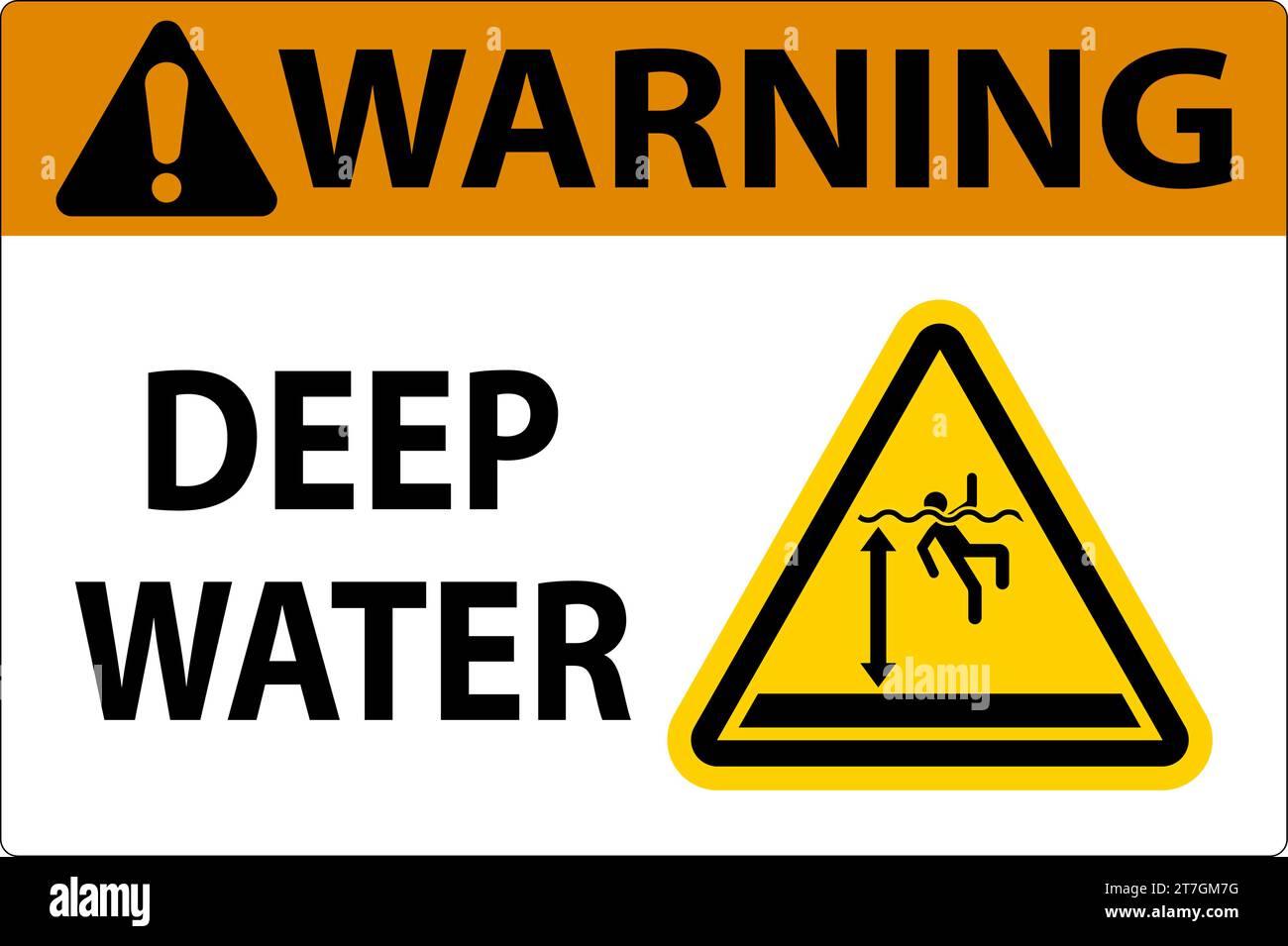 Yellow and black warning sign about deep water hi-res stock photography ...