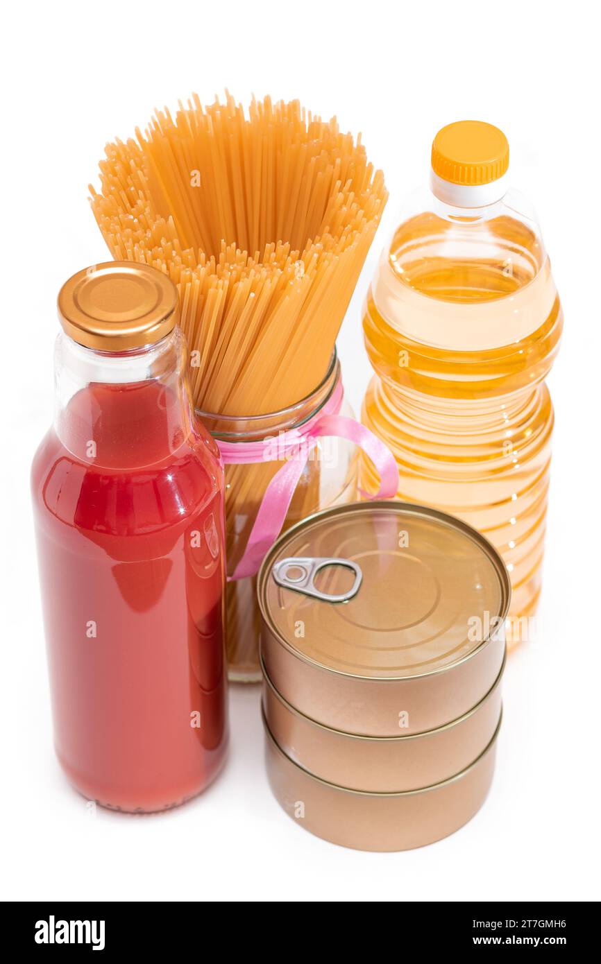 Food Reserves: Canned Food, Spaghetti, Tomato Juice, Pasta and Grocery ...