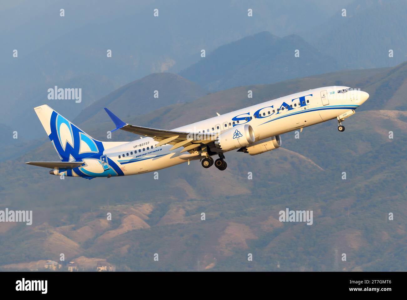 SCAT Airlines Boeing 737 Max 8 aircraft taking off from Almaty Airport ...