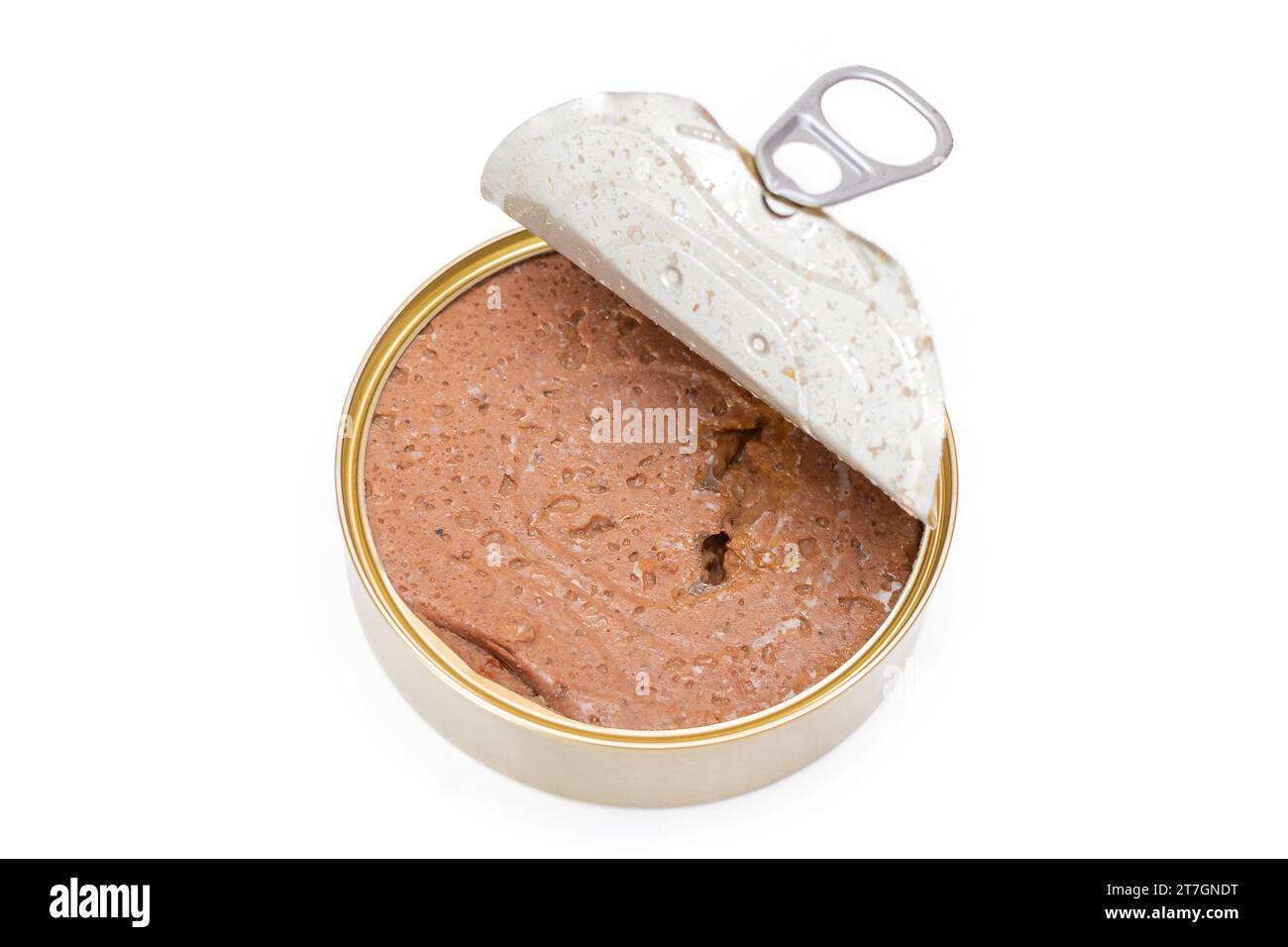 Opened Tin Can with Chicken Liver Pate Isolated on White Background ...