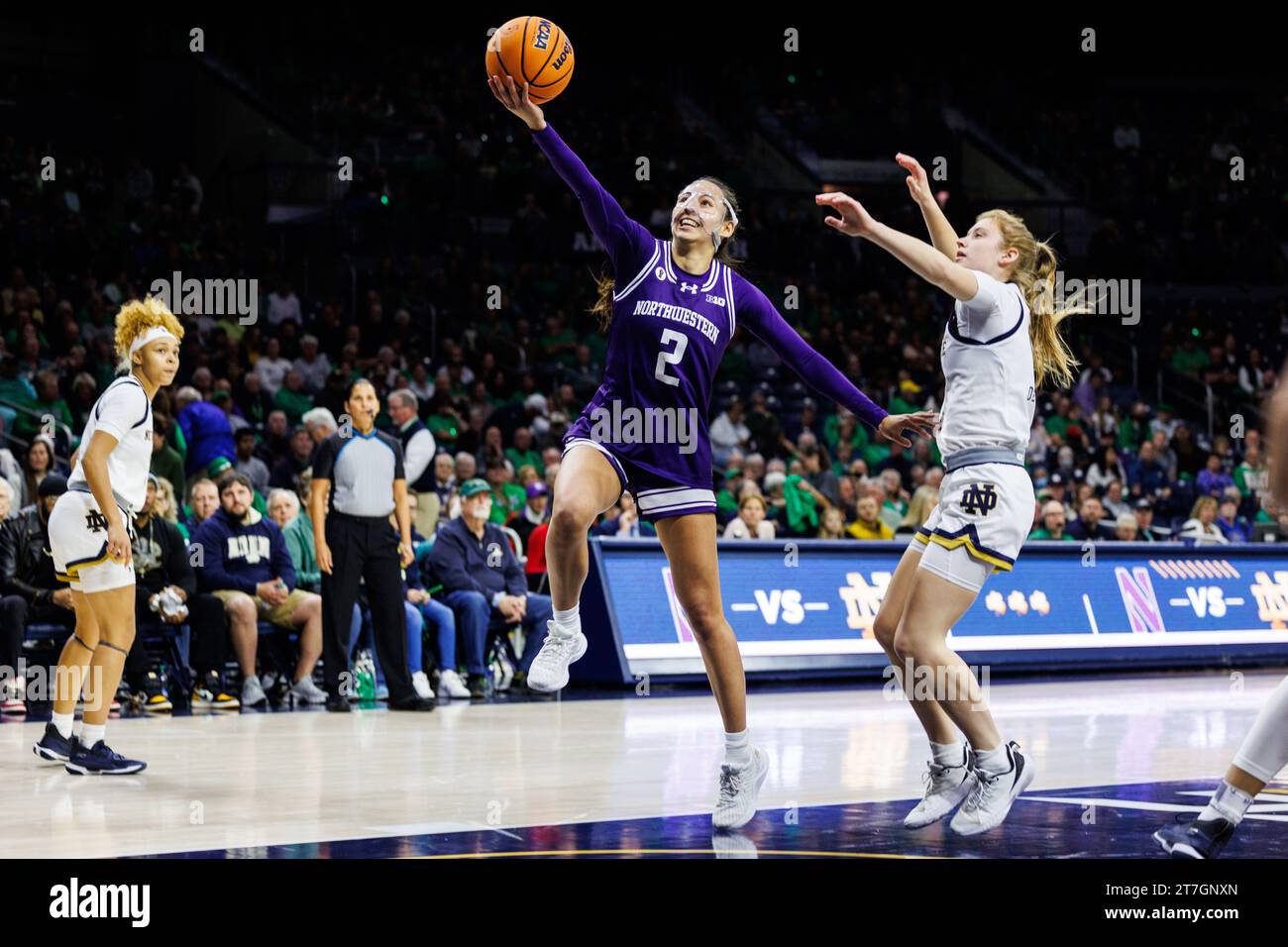 South Bend, Indiana, USA. 15th Nov, 2023. Northwestern guard Caroline Lau (2) goes up for a shot ...