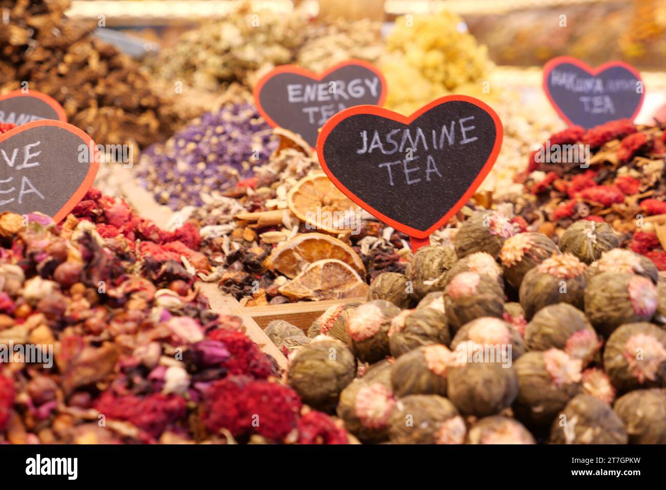 Colorful herbal tea from spice bazaar, traditional tea in Istanbul ...