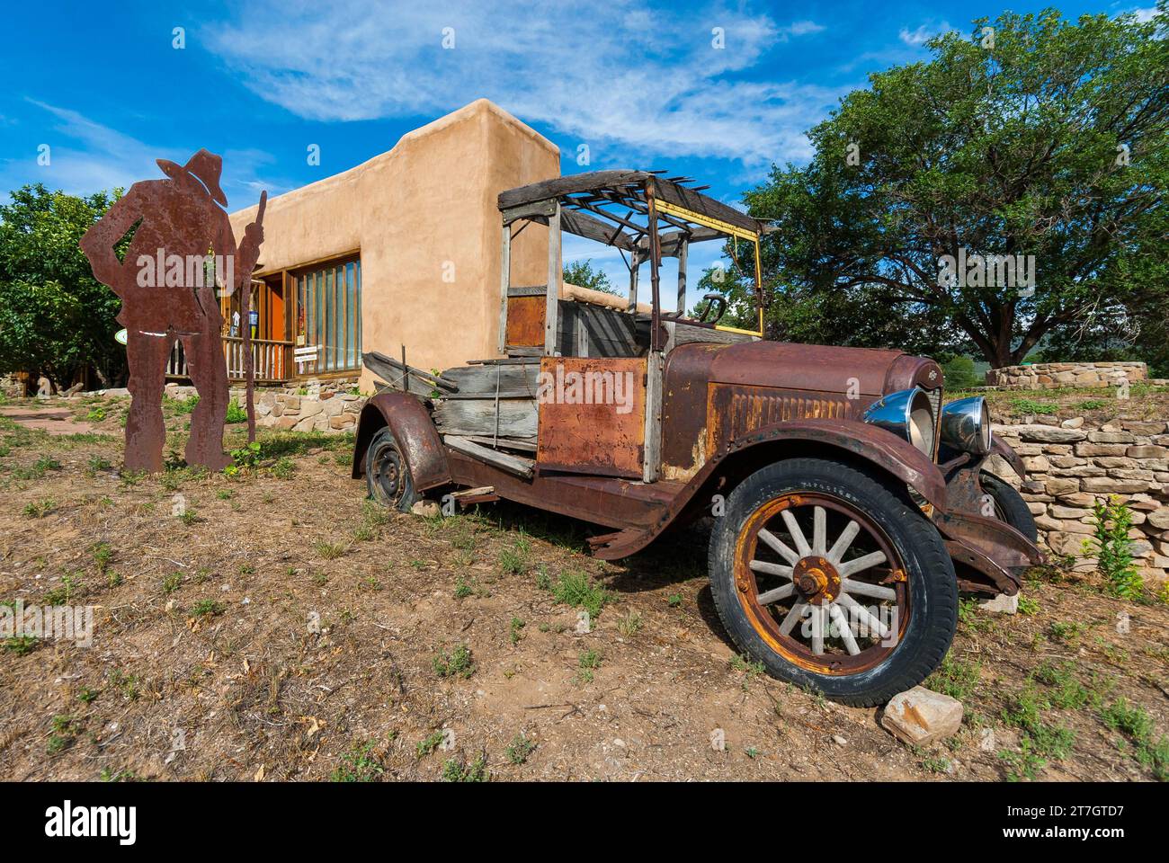Old junk car, classic car, farmer, sculpture, art, Taos, New Mexico ...