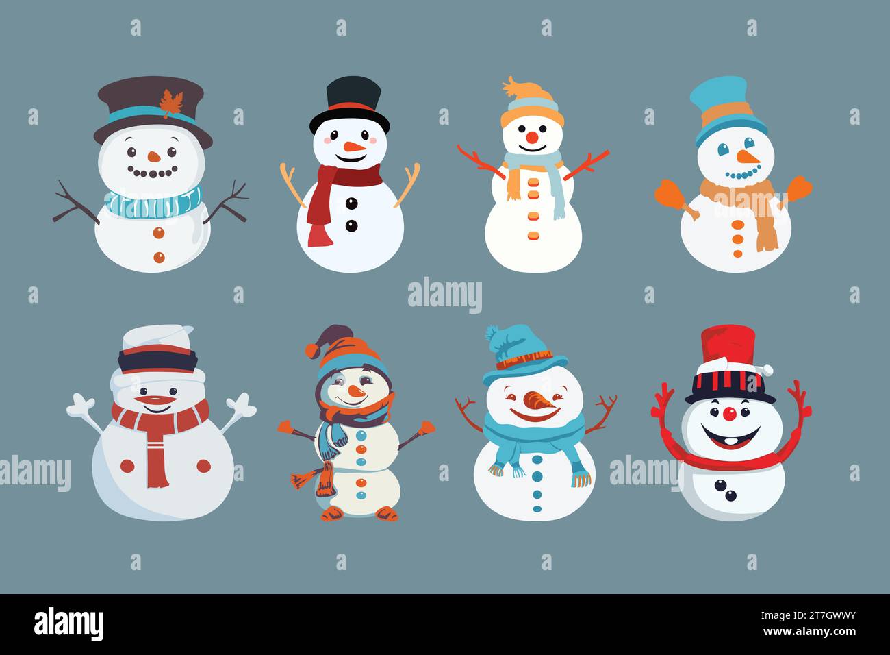 The set features 8 charming snowman illustrations in vector format ...