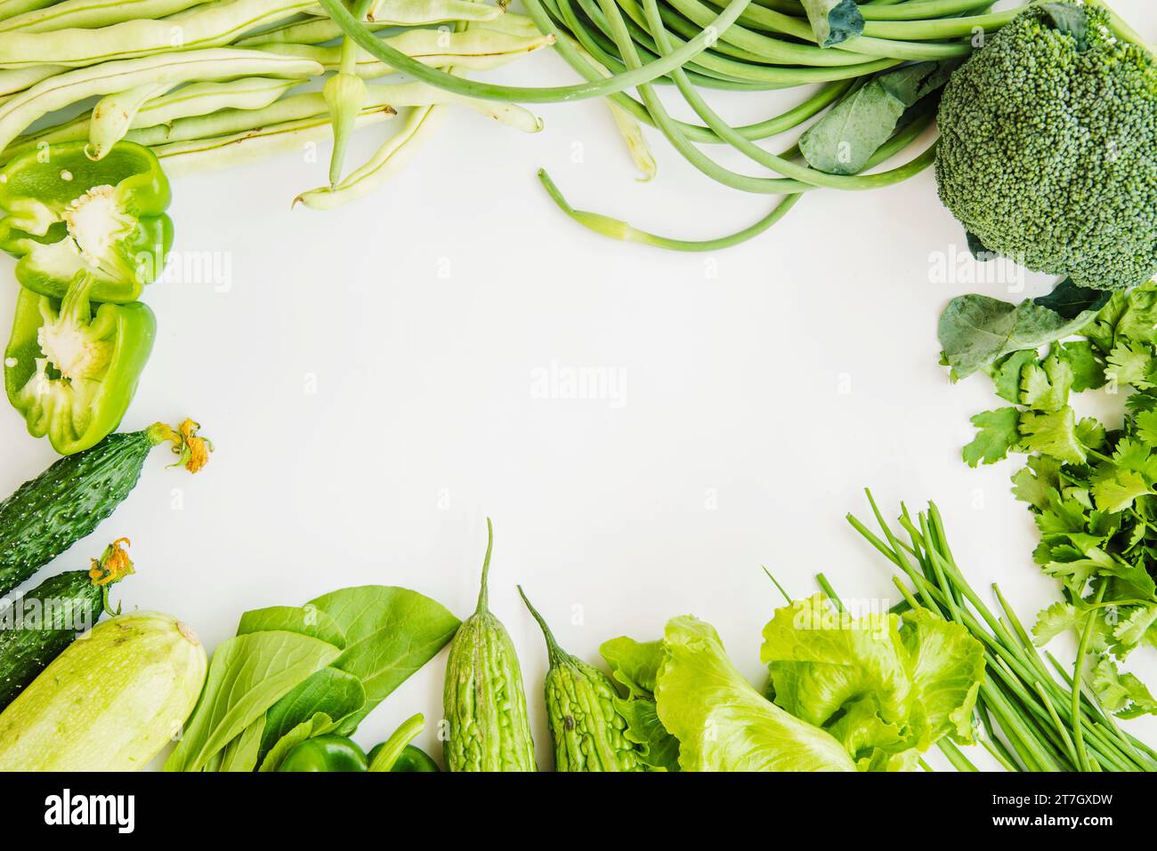 Frame made from green vegetable writing text Stock Photo - Alamy