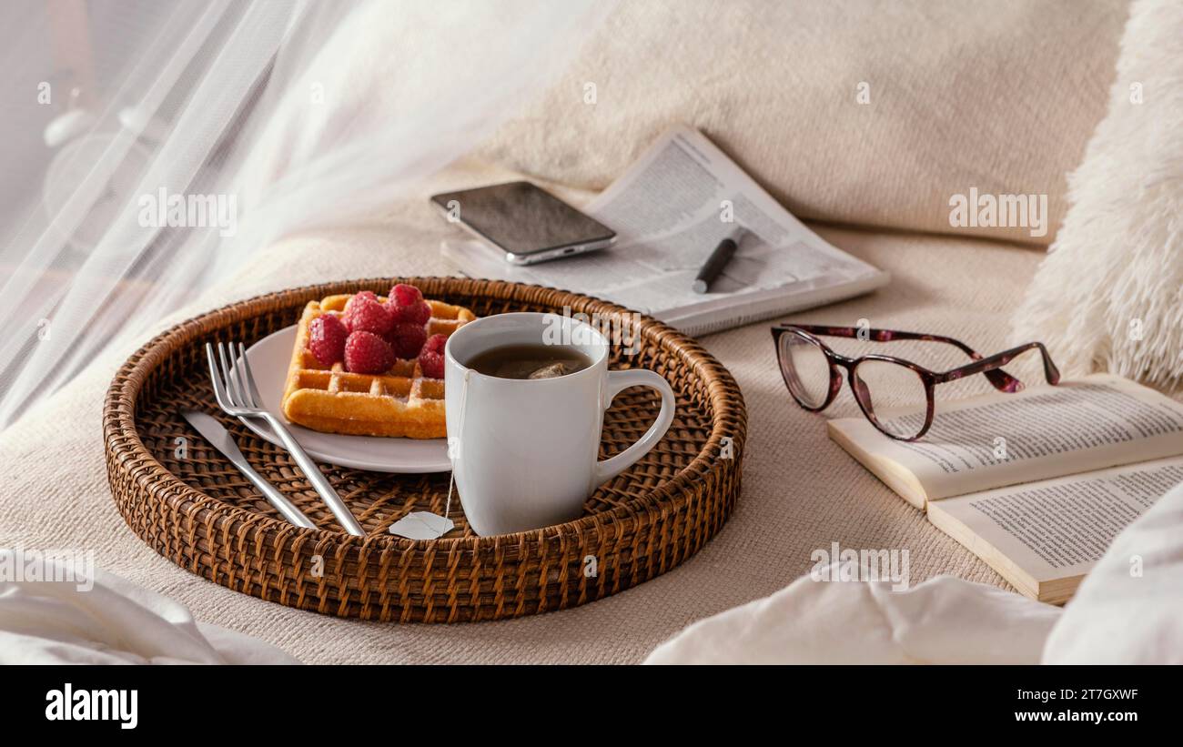 High angle tea waffle Stock Photo - Alamy