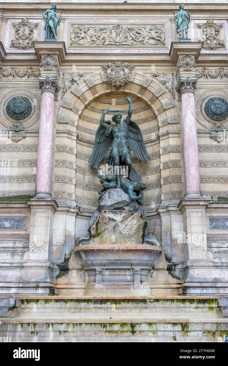 Bronze statue of the fountain La Fontaine Saint Michel, 1860, made by ...