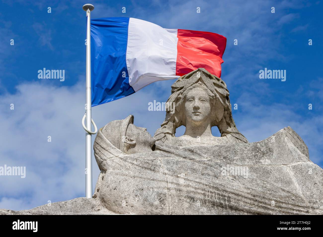 Detail of the First World War stone monument Monument aux Morts with ...