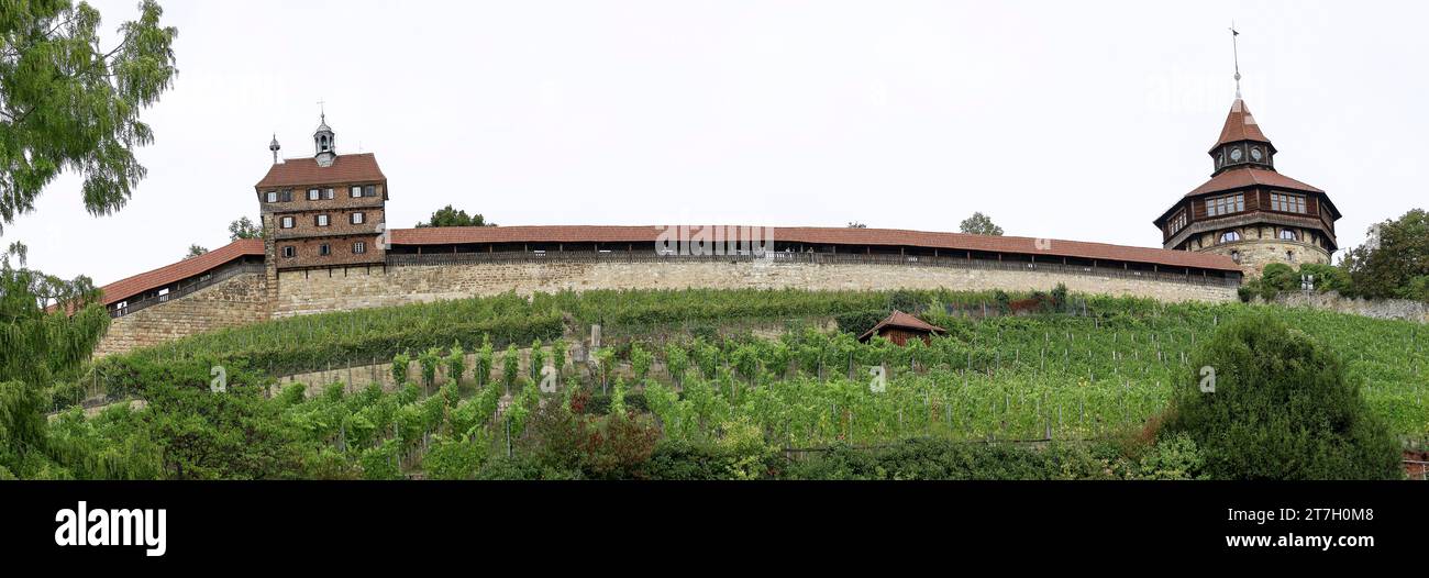 Panoramic photo of the medieval town wall with the castle wall ...