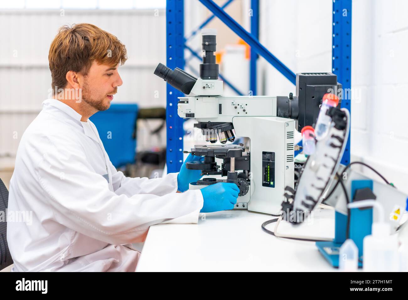 Doctor using a microscope hi-res stock photography and images - Alamy