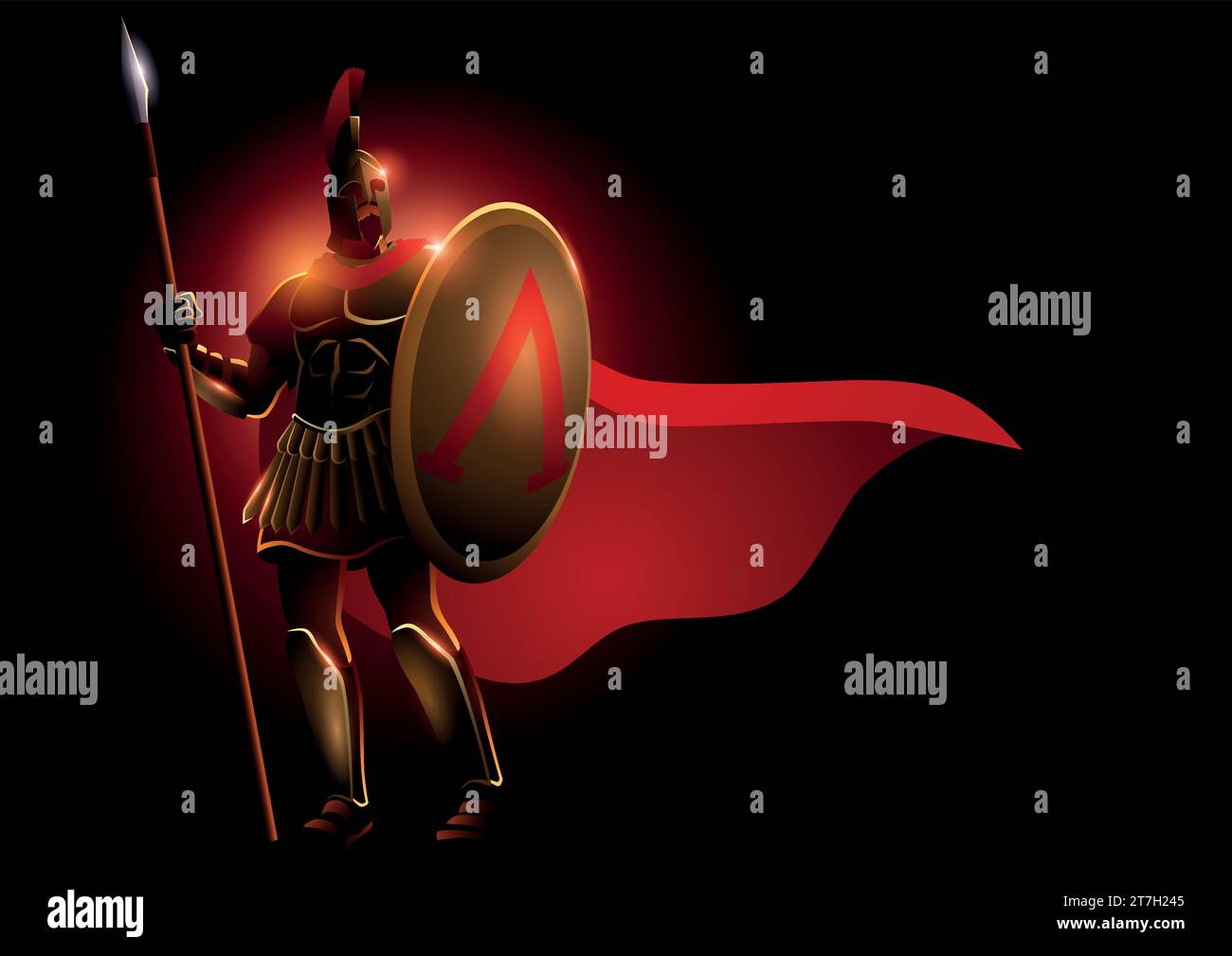 Vector illustration of spartan warrior wearing helmet and red cloak ...