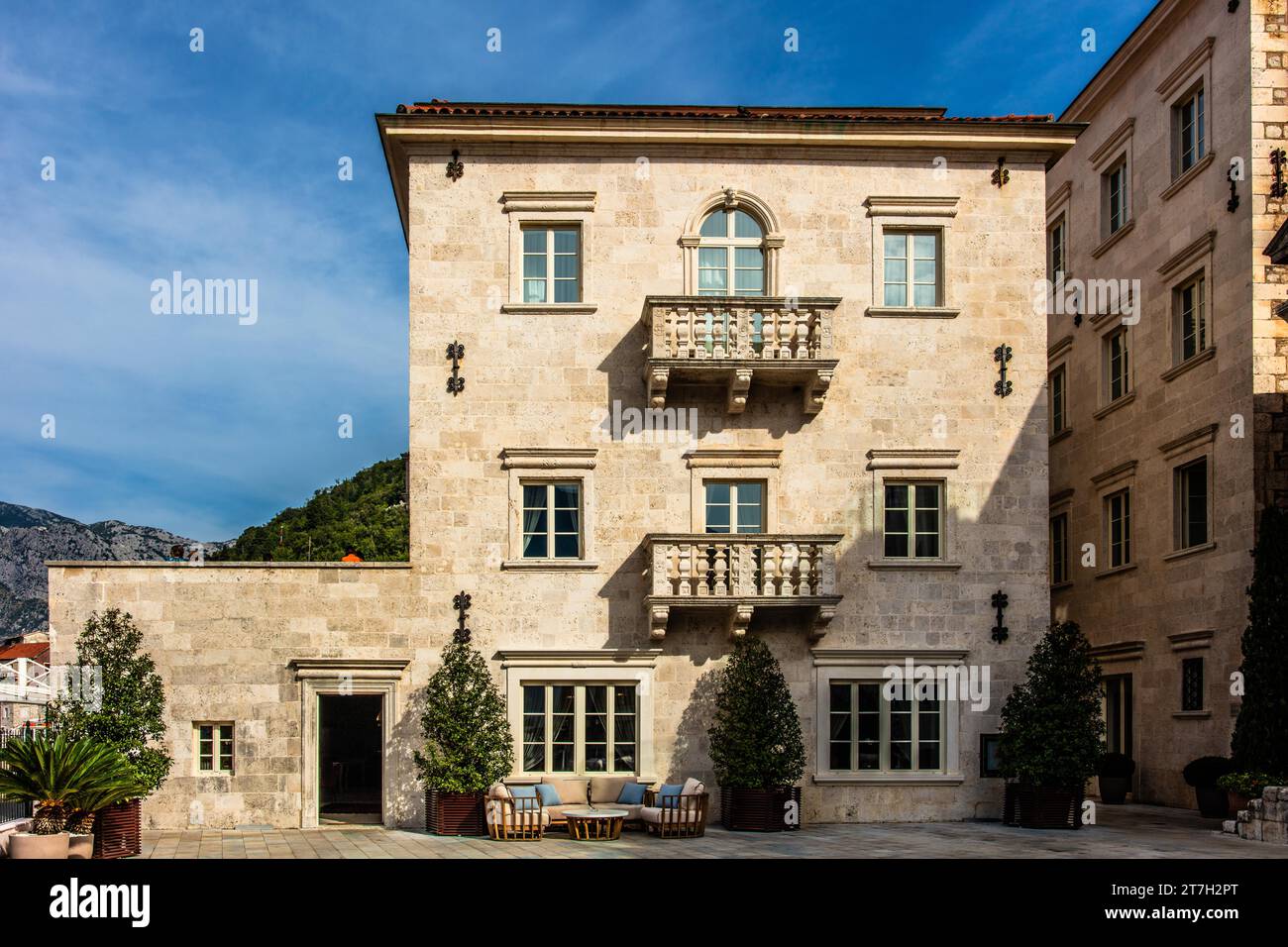 The former seafaring centre of Perast with its magnificent buildings ...