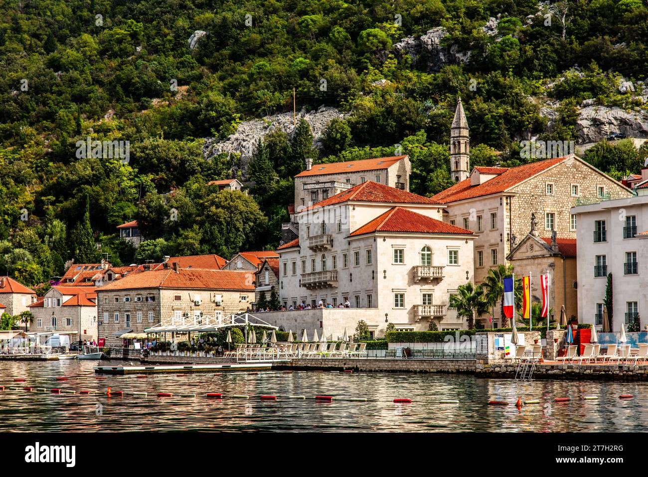 The former seafaring centre of Perast with its magnificent buildings ...