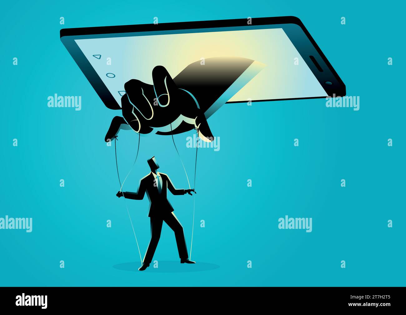 Vector illustration of smart phone controlling man. Social media ...