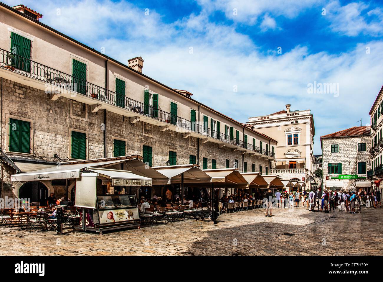 Arms Square (Trg od Oruzja), with clock tower, medieval town of Kotor ...