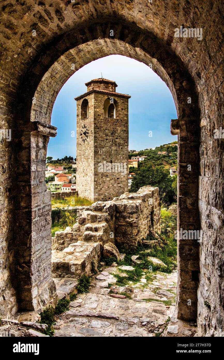 Clock tower, Sat kula, ruined town of Stari Bar, originally from the ...